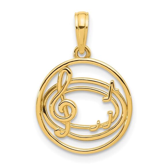 Kazi Luxury | Jewelry | 4k Yellow Gold Polished Music Notes In Circle ...